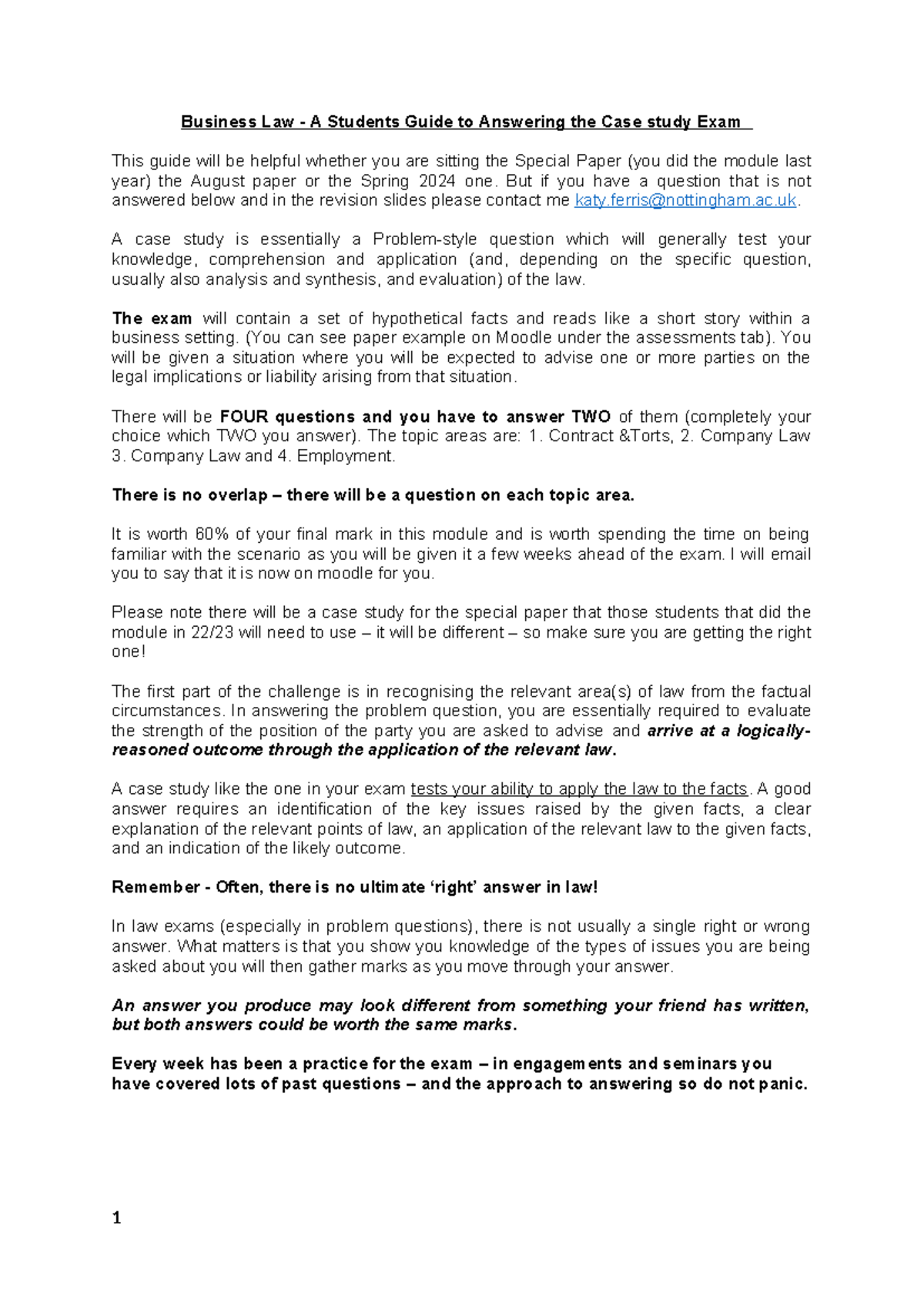 2024 Business Law Case Study Exam Preparation Guide - Studocu