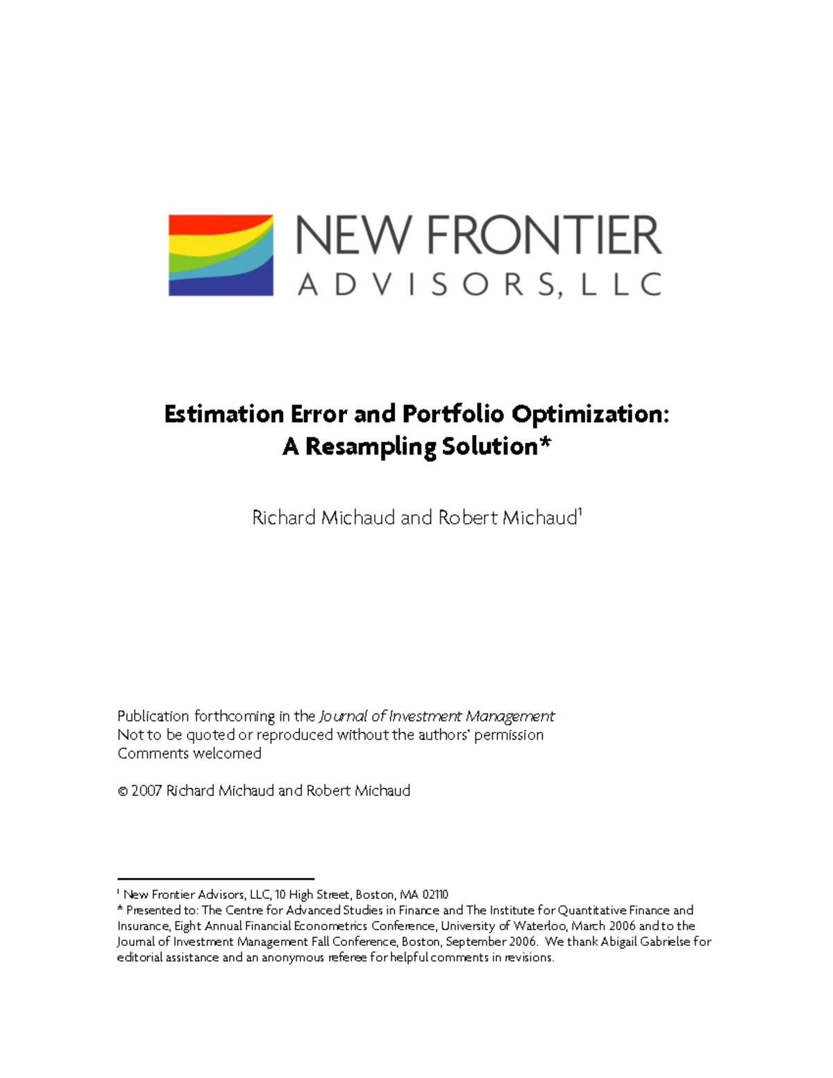 Estimation Error and Portfolio Optimization: A Resampling Approach ...