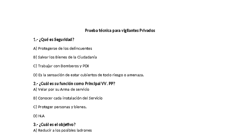 Prueba Técnica de Vigilantes Privados VV.PP: Seguridad y Funciones ...