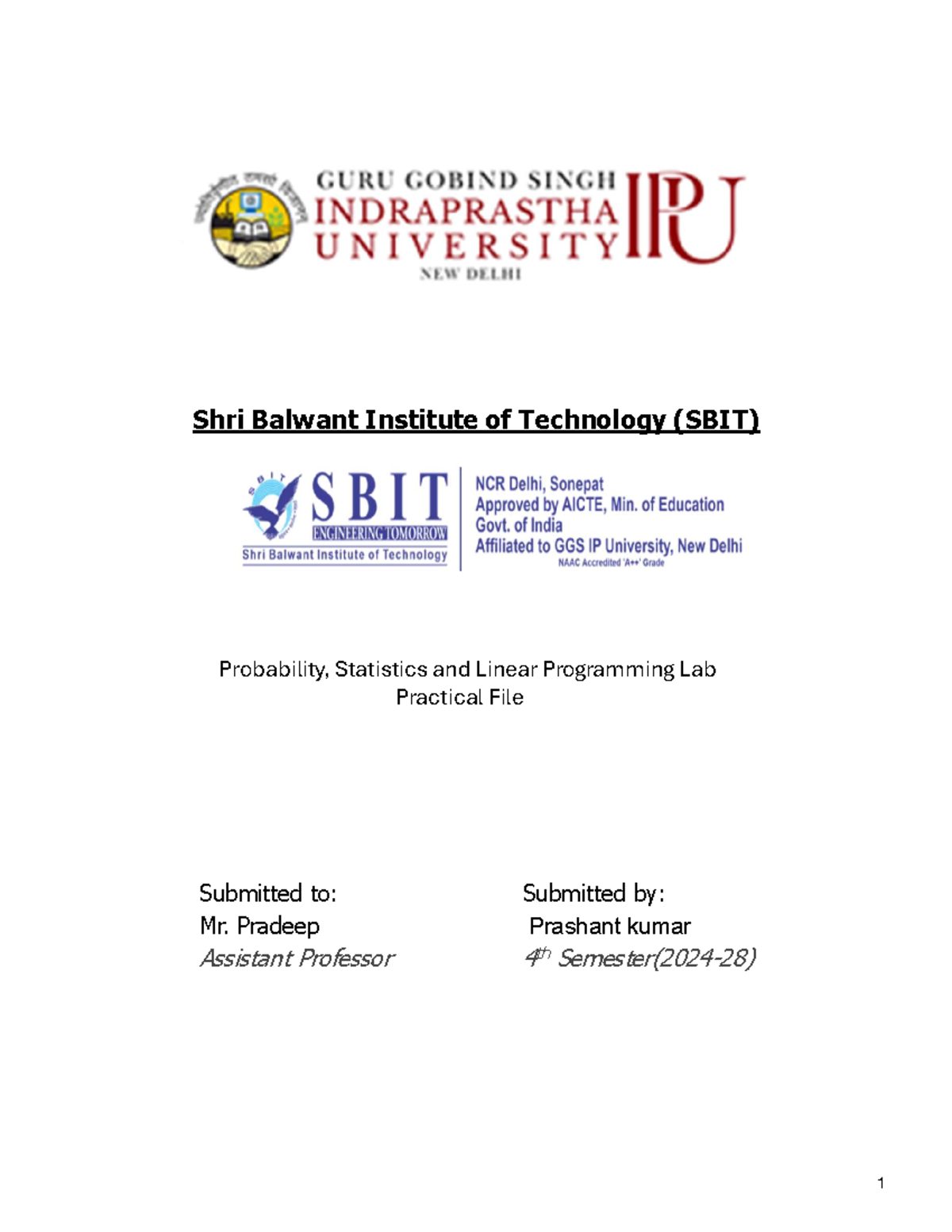 SBIT PSLP Lab Practical File: Probability & Statistics Experiments ...
