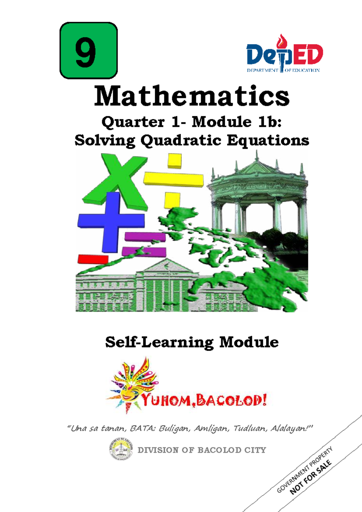 Grade 9 Mathematics Q1 Module 1b: Solving Quadratic Equations - Studocu