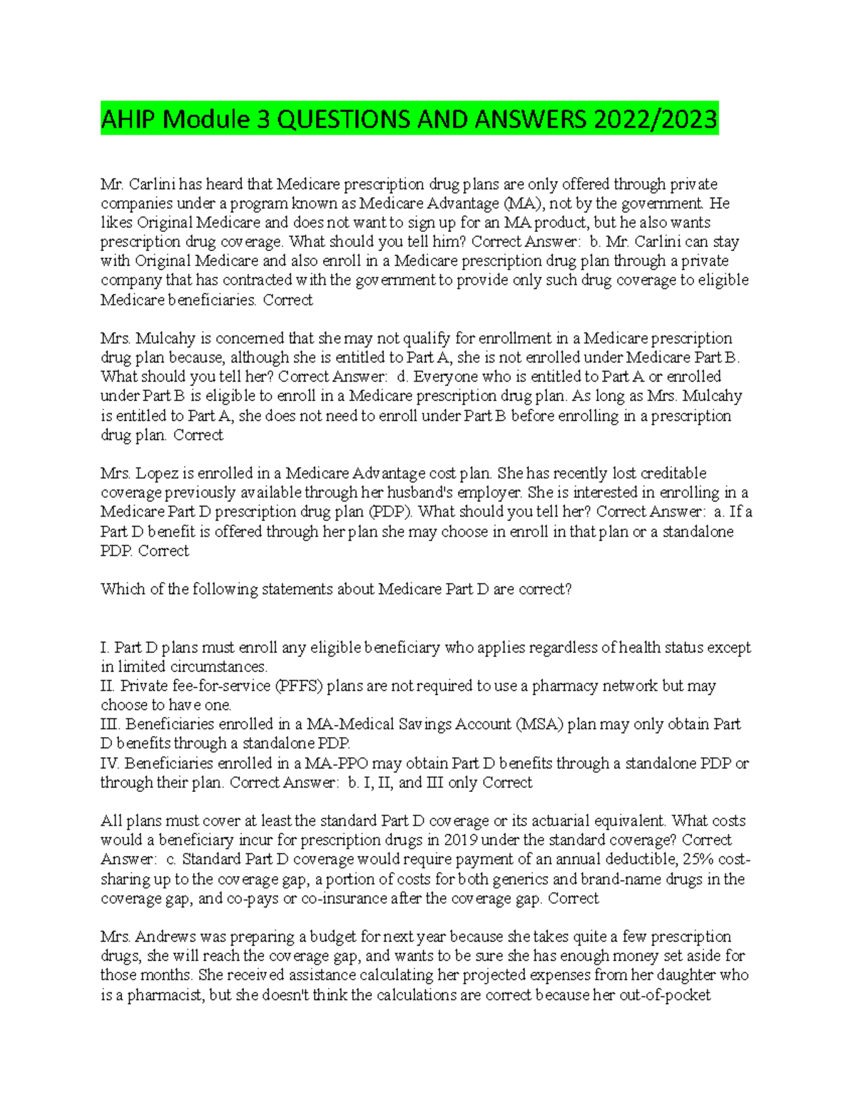 AHIP Module 3 Q&A Insights for 2022-2023 Candidates - Studocu