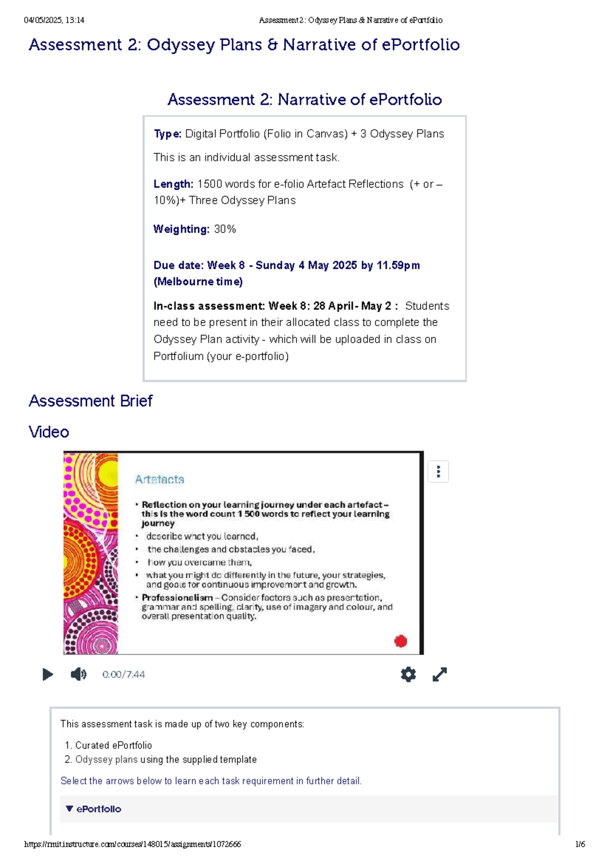 13:14 Assessment 2: Odyssey Plans & ePortfolio Narrative Guide - Studocu
