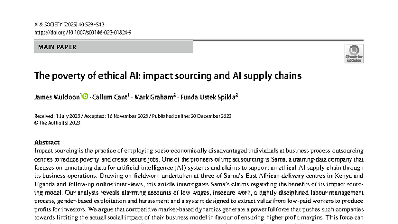 AI SOCIETY (2025) MAIN PAPER: Ethical Implications of Impact Sourcing ...