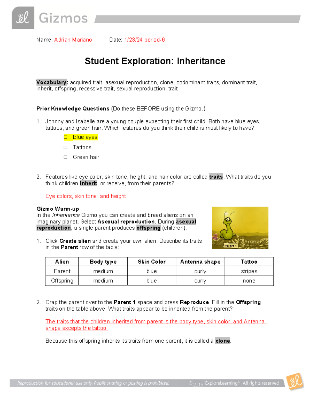 Inheritance Exploration SE: Understanding Traits and Reproduction - Studocu