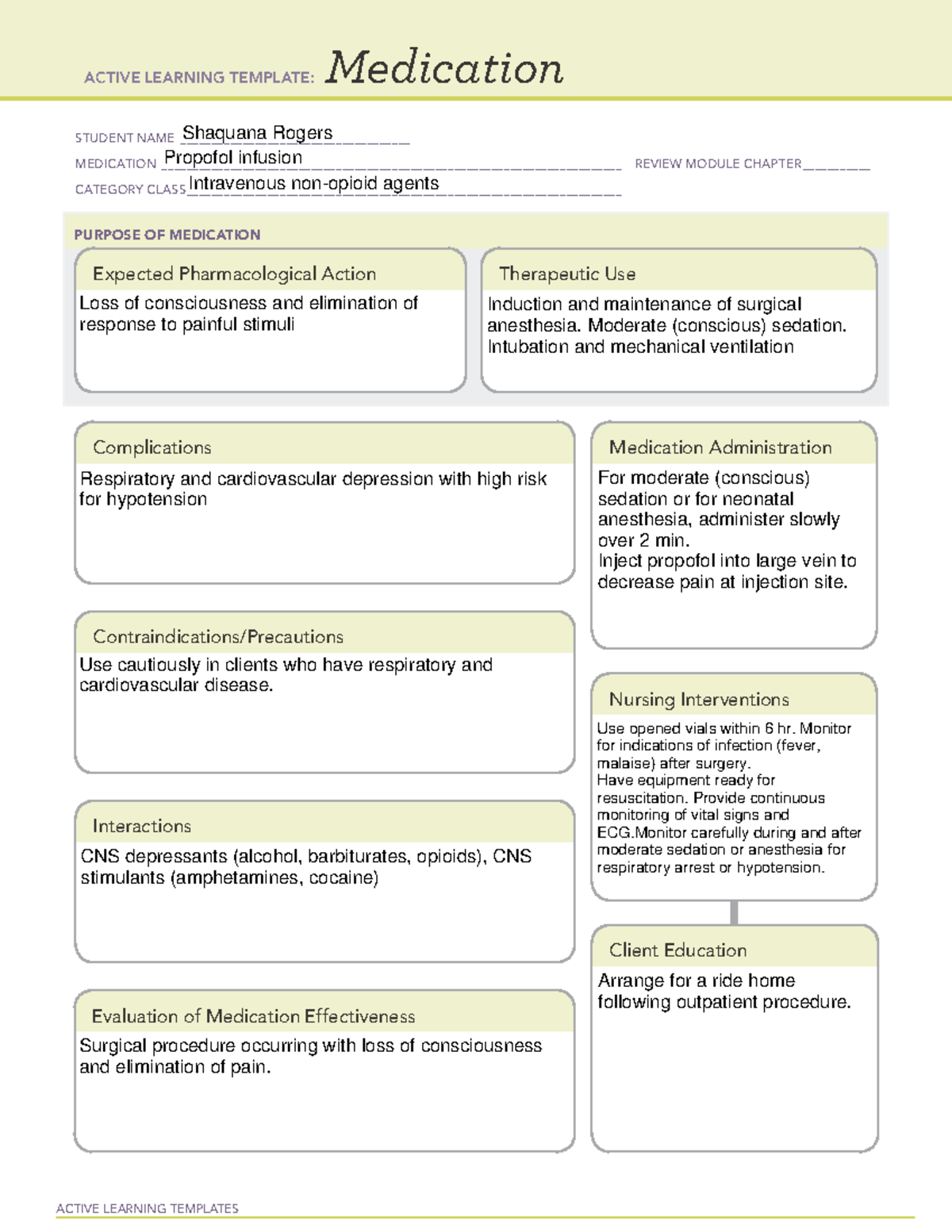 ACTIVE LEARNING TEMPLATE: Propofol Infusion Review Module - Studocu