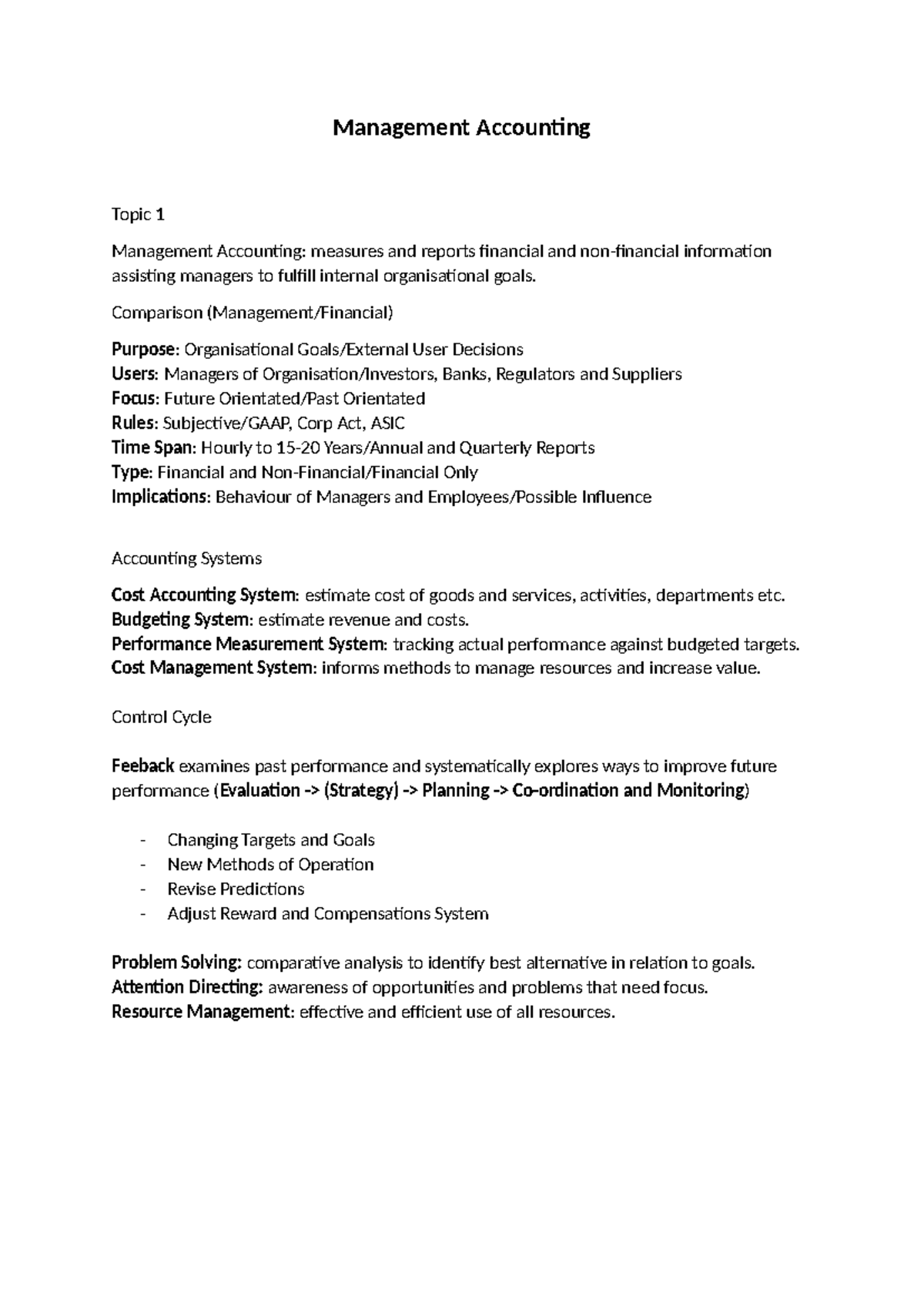 Management Accounting (MA101): Key Concepts and Systems Overview - Studocu