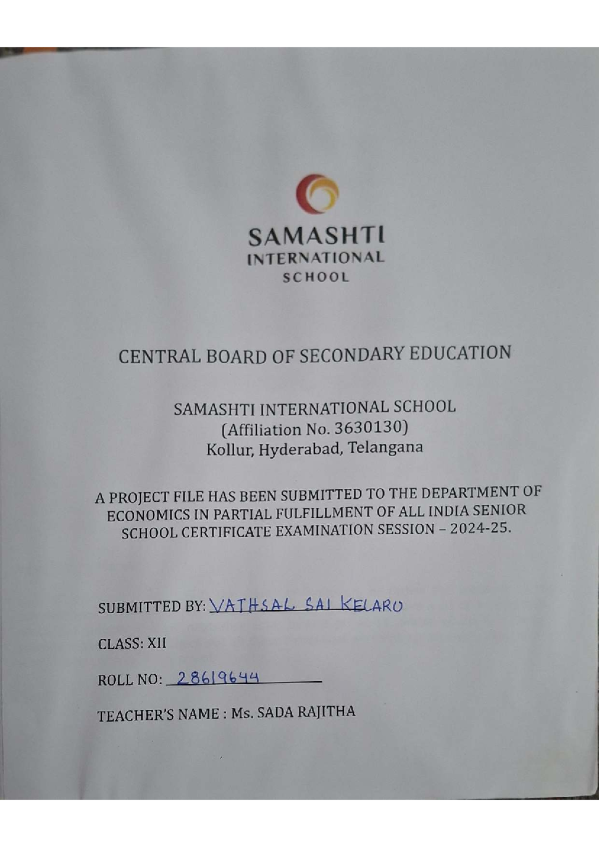 Economics Project File: Money and Banking - Class XII (2024-25) - Studocu