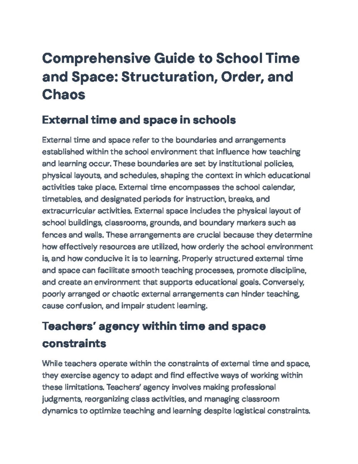 Comprehensive Guide to School Time & Space: Structuration & Order - Studocu