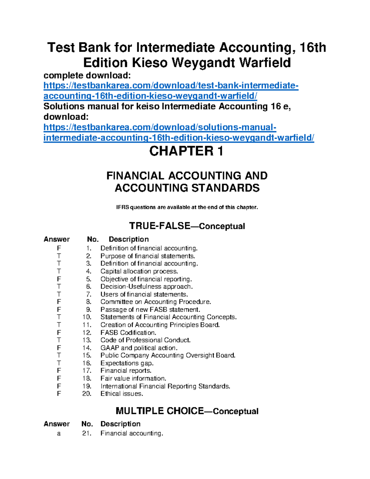 Test Bank for Intermediate Accounting 16th Ed. by Kieso & Weygandt ...