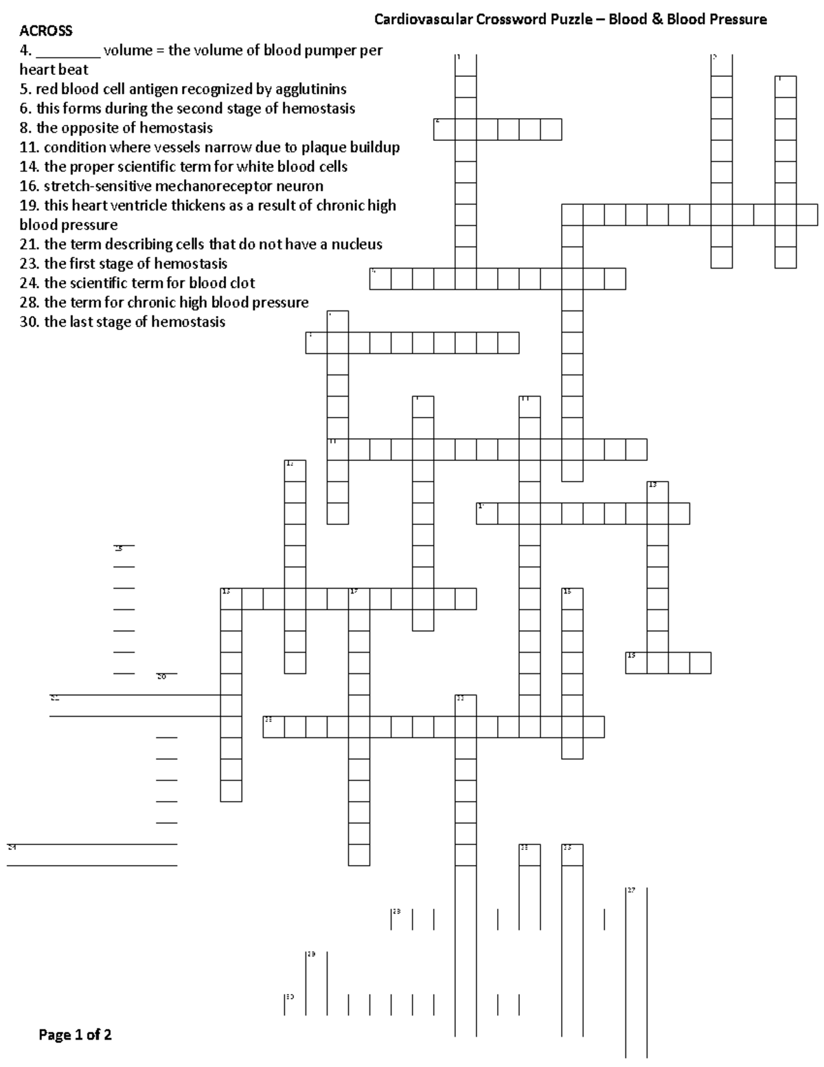 Blood & Blood Pressure Crossword Puzzle (CVS 101) - Studocu