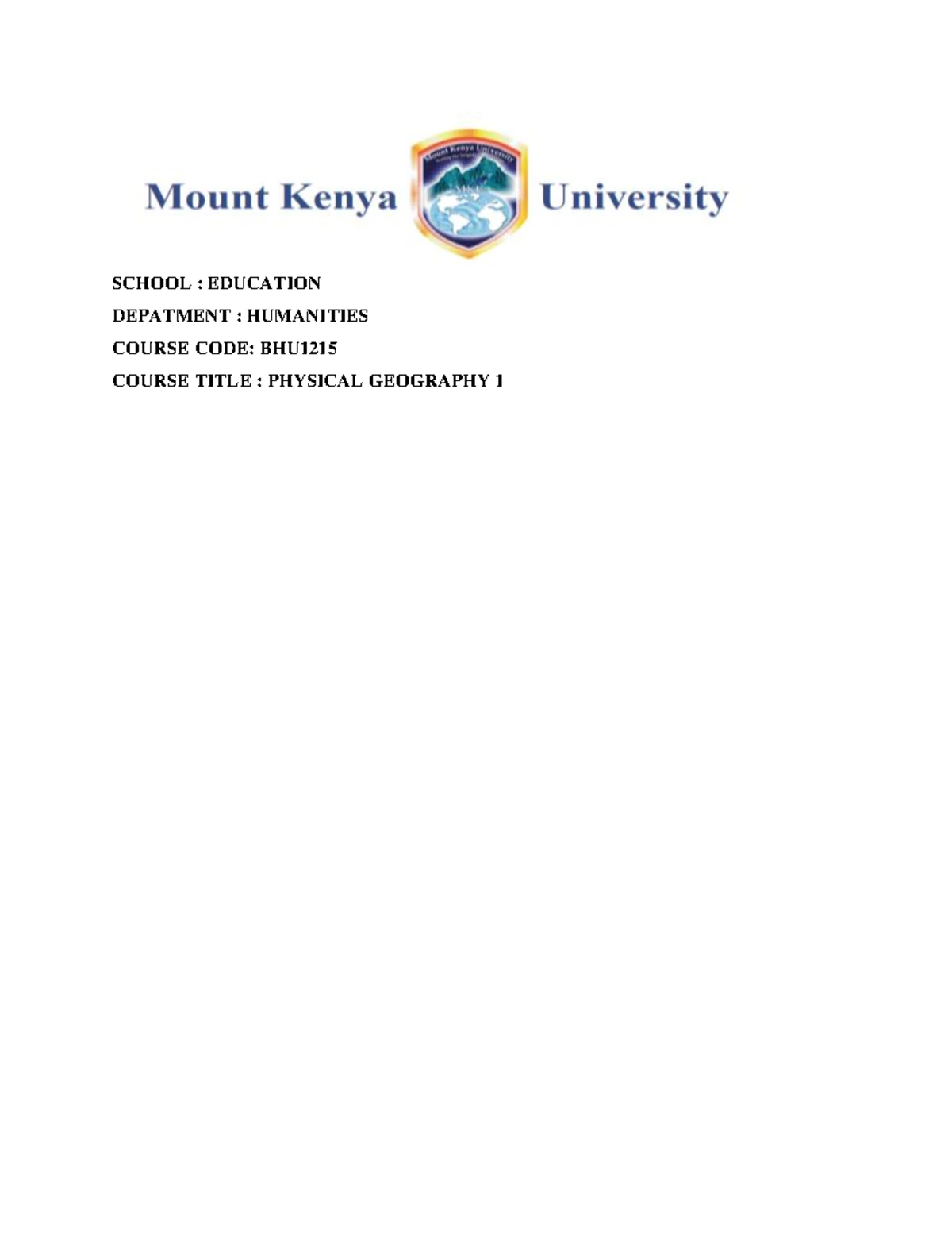 Geog Bk2 Mr Ogoti R Lecture Notes For Lecturing And Preparation For