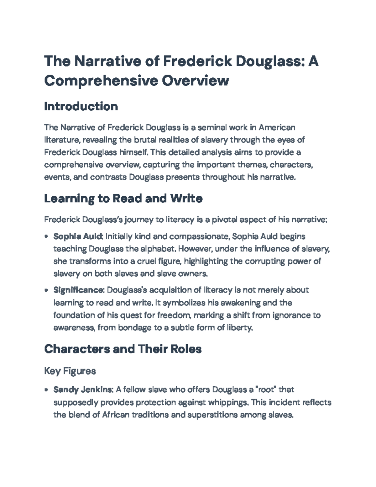 Narrative Analysis of Frederick Douglass: Themes, Characters ...
