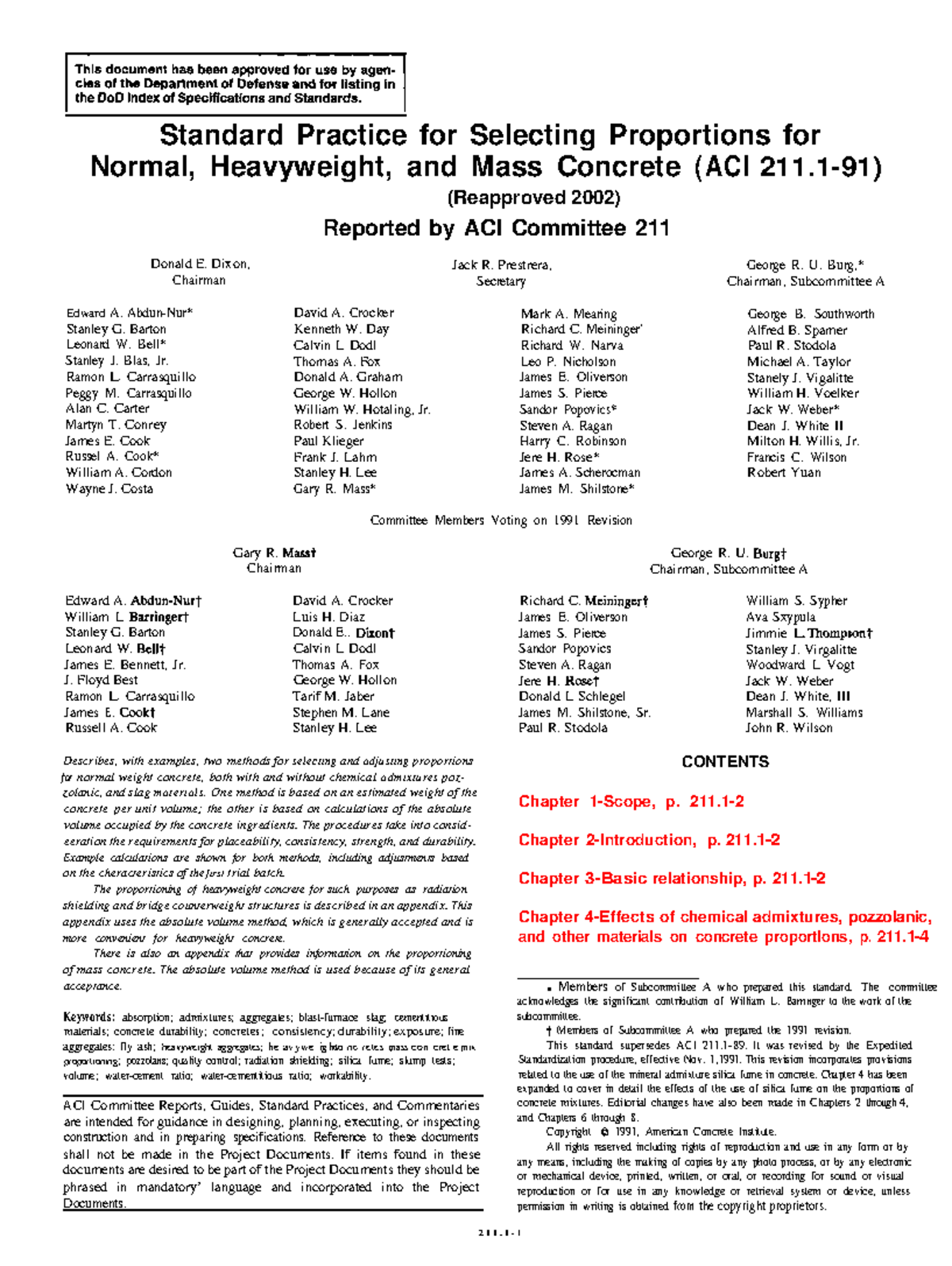 Standard Practice for Proportions of Normal & Heavyweight Concrete (ACI ...
