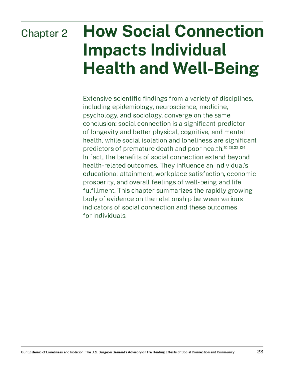 Chapter 2: The Impact of Social Connection on Individual Health - Studocu