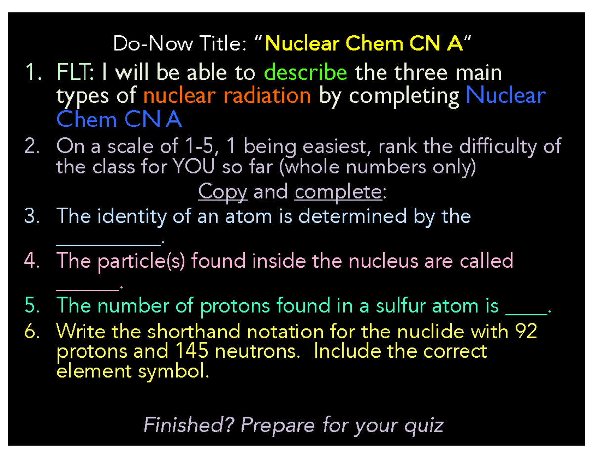 Nuclear Chemistry Review for HChem Week 5 2022 Quiz - Do-Now Title ...