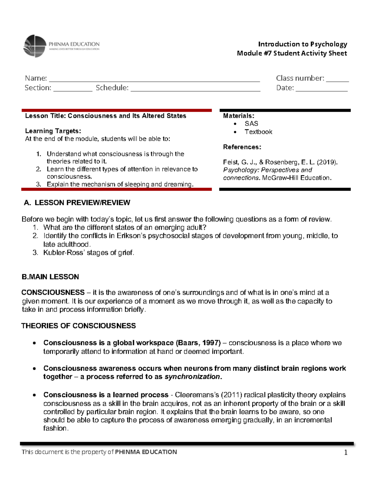 SAS Module-7 Consciousness-and-Its-Altered-States - Module # 7 Student ...