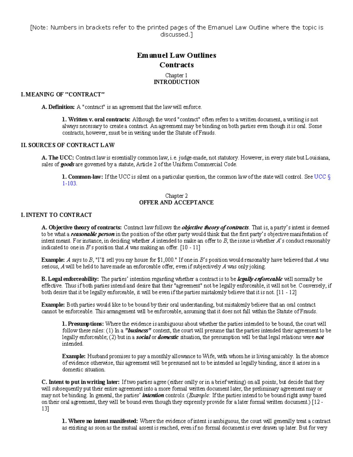 Emanuel Law Outlines: Contracts Chapter 1 - Introduction & Key Concepts ...