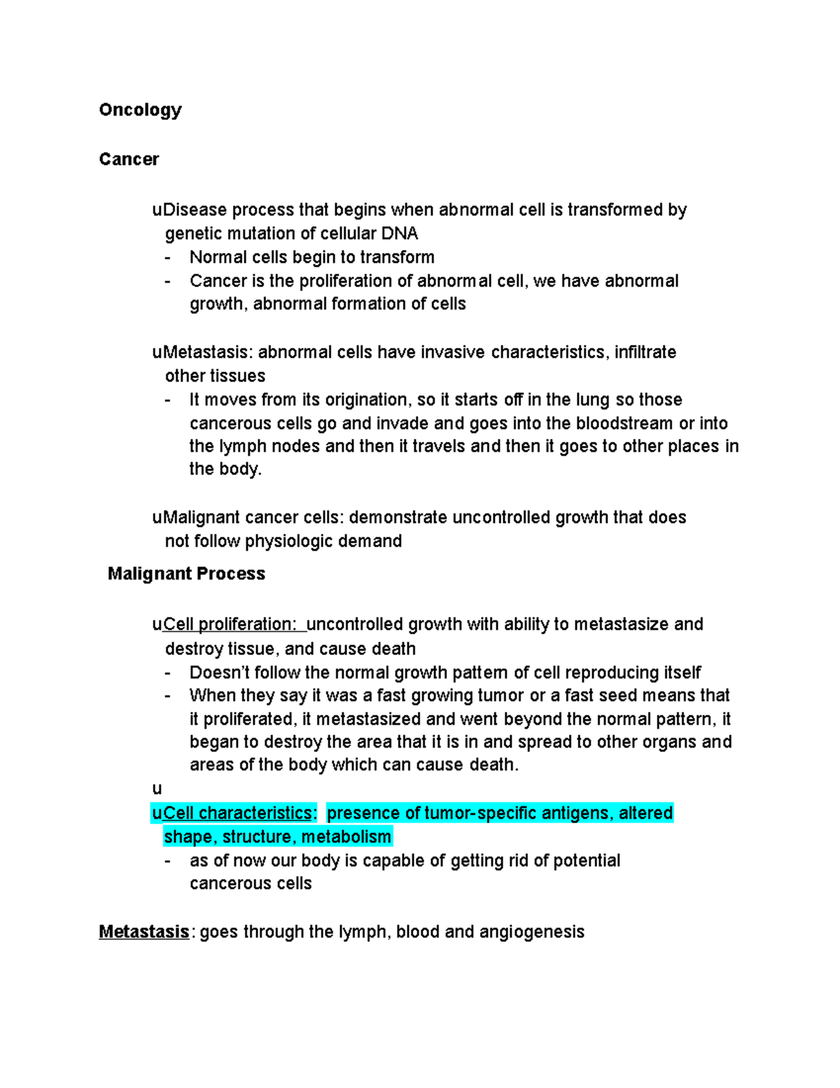 Oncology Spring 2025 Study Guide: Understanding Cancer Processes and ...