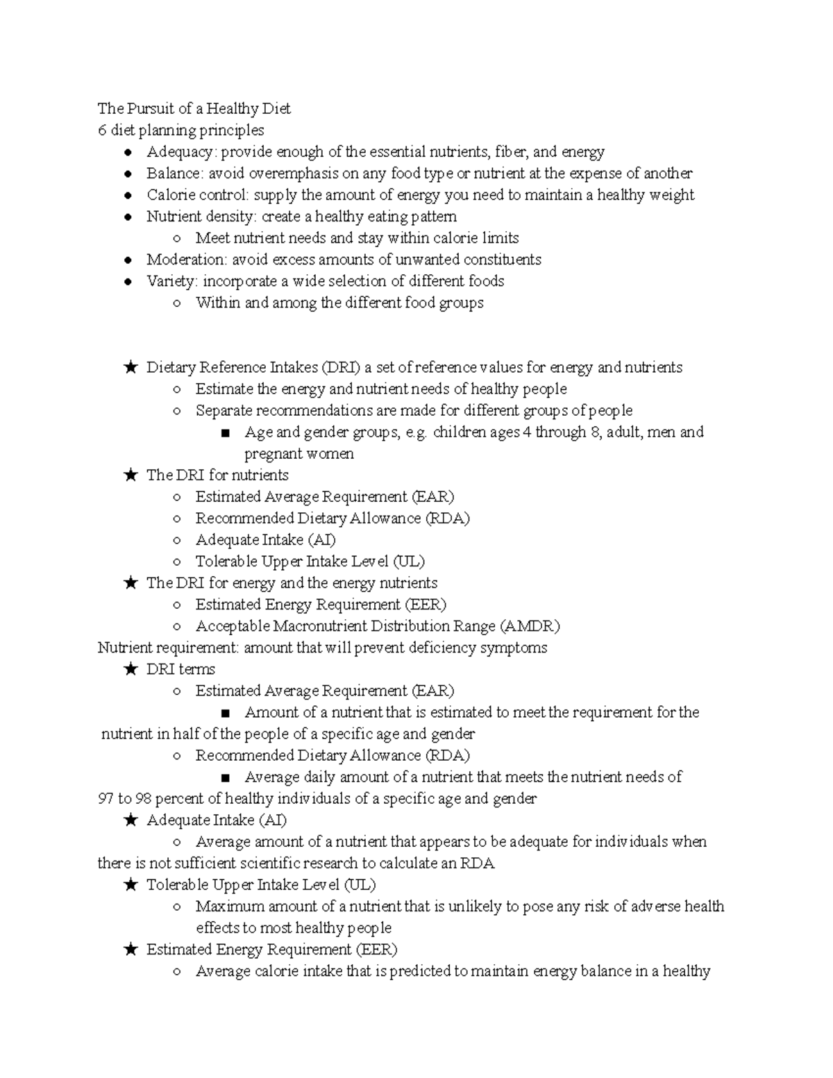 Module 2 NFL - The Pursuit of a Healthy Diet 6 diet planning principles ...