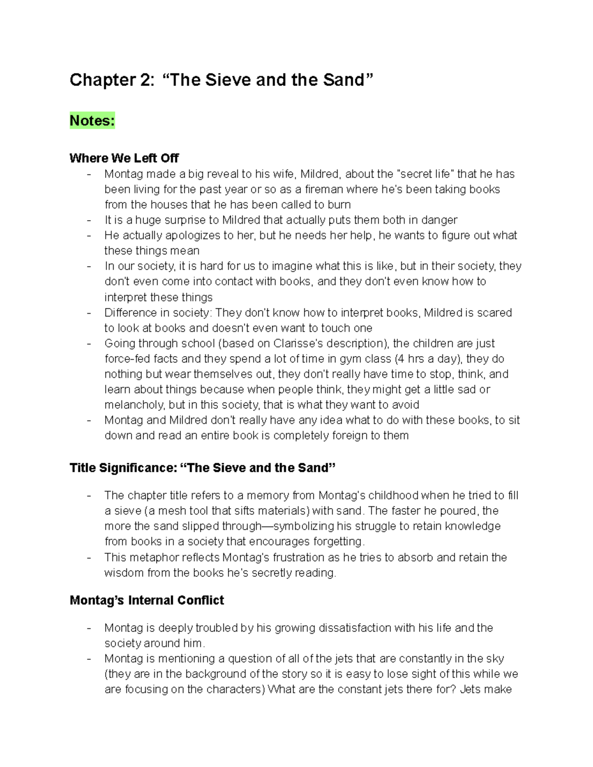 Fahrenheit 451: Chapter 2 Notes on Montag's Awakening and Rebellion ...