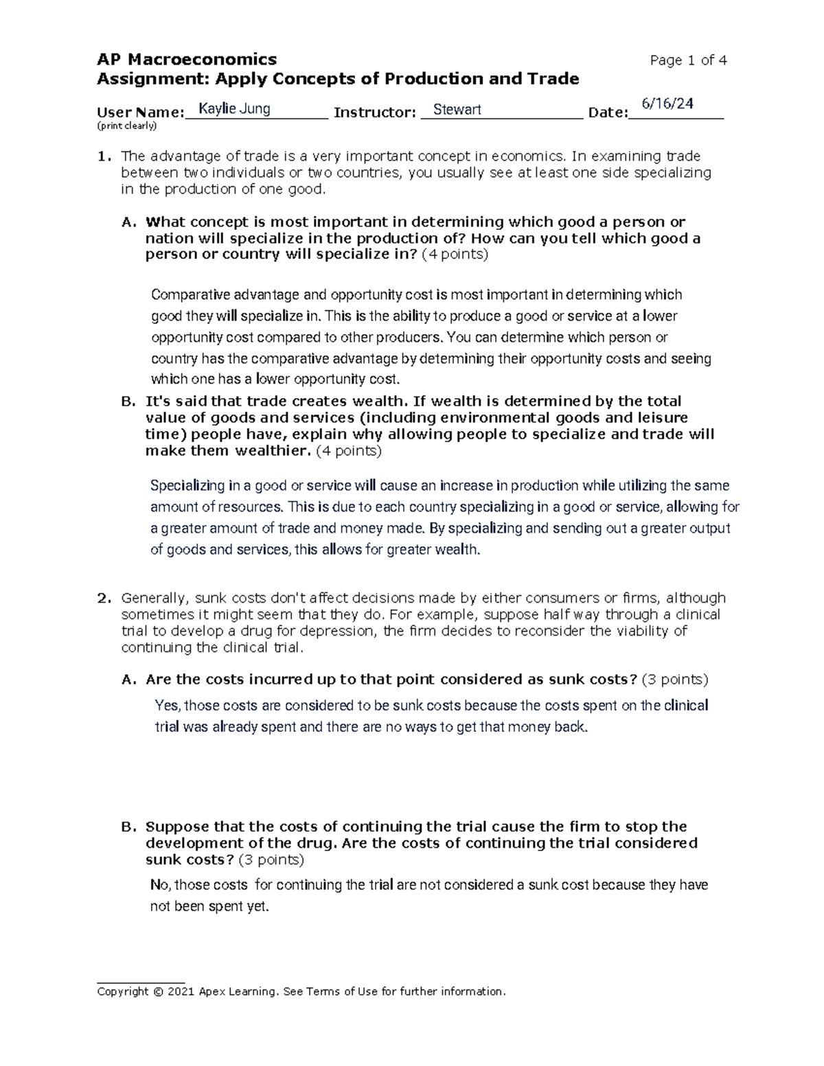 ECON 101: Production & Trade Concepts Practice Assignment - Studocu