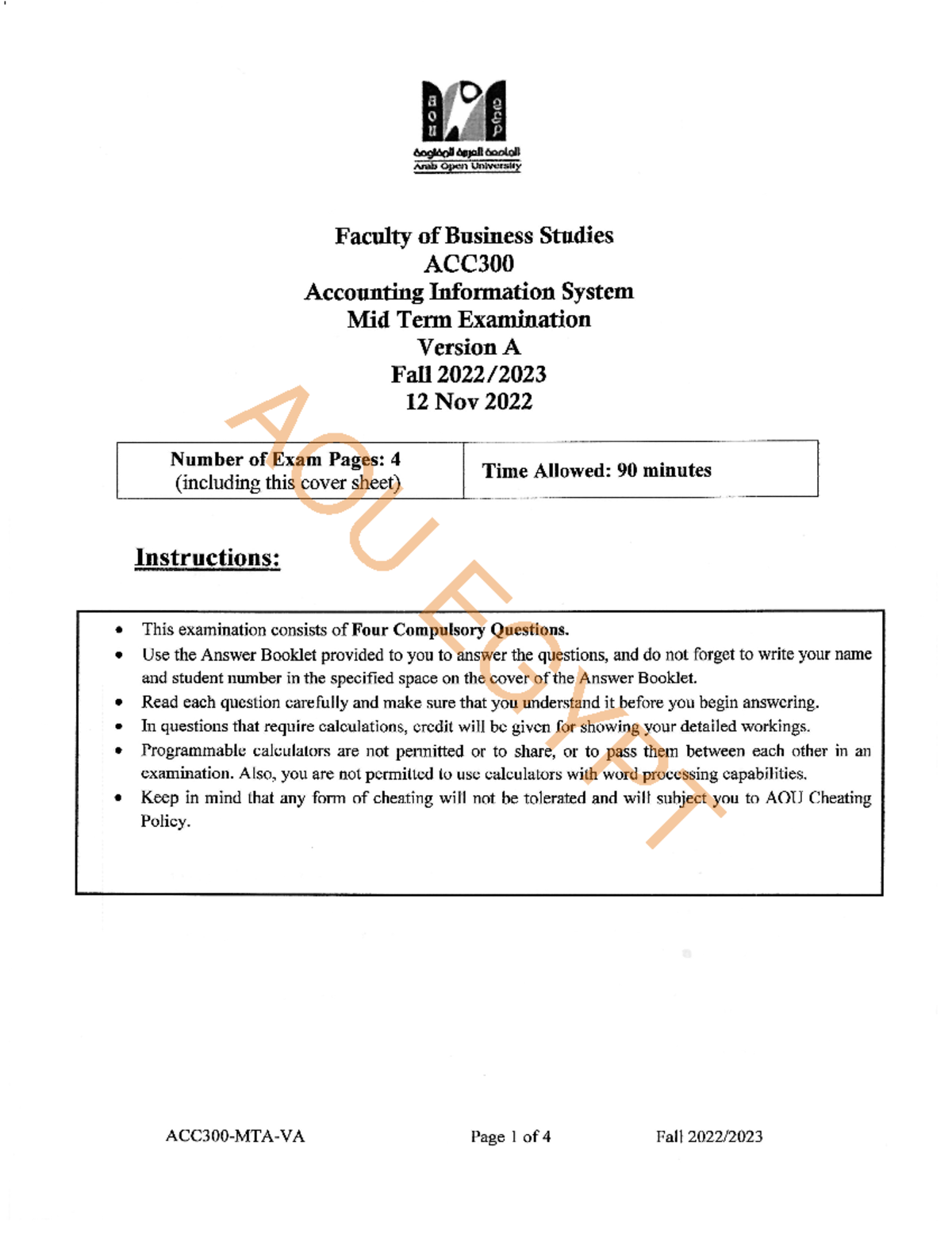 ACC300 MTA Fall 2022-2023 - Accounting Information System - Studocu