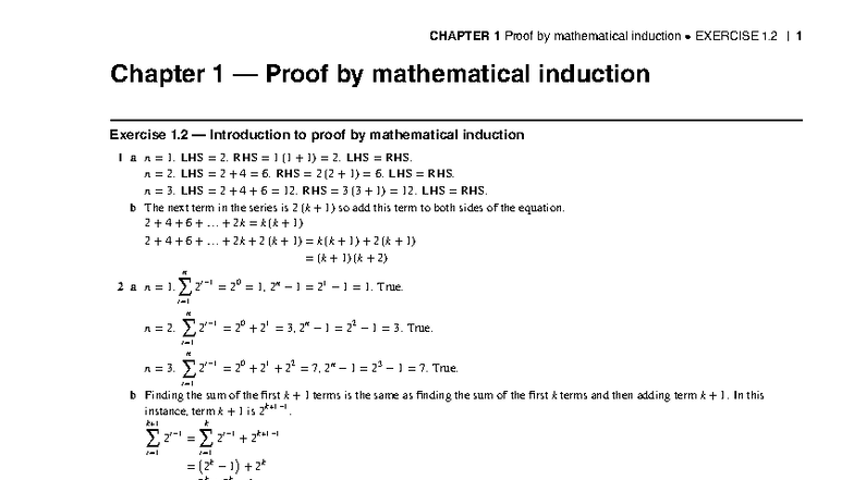 CHAPTER 1 Proof by Mathematical Induction EXERCISE 1.2 Solutions - Studocu