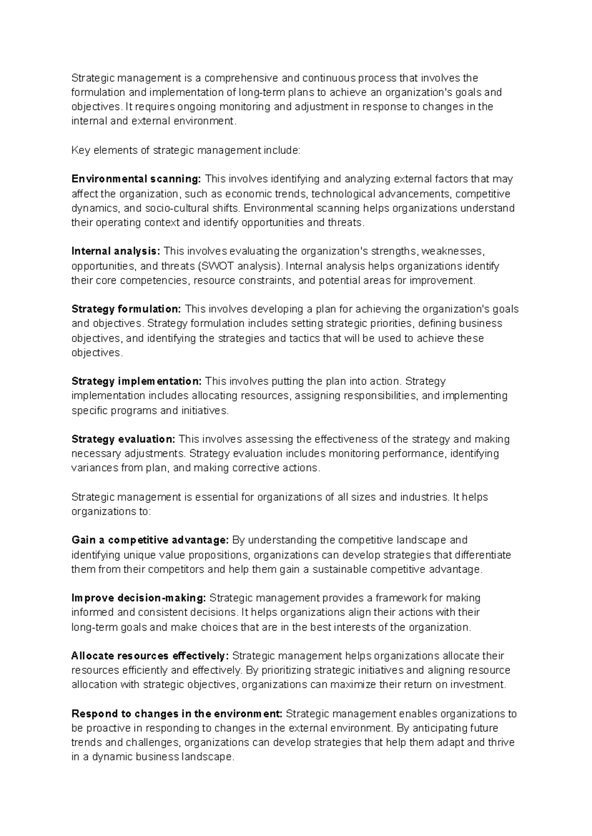 Stratma - Strategic Management Lecture Notes & Key Concepts - Studocu