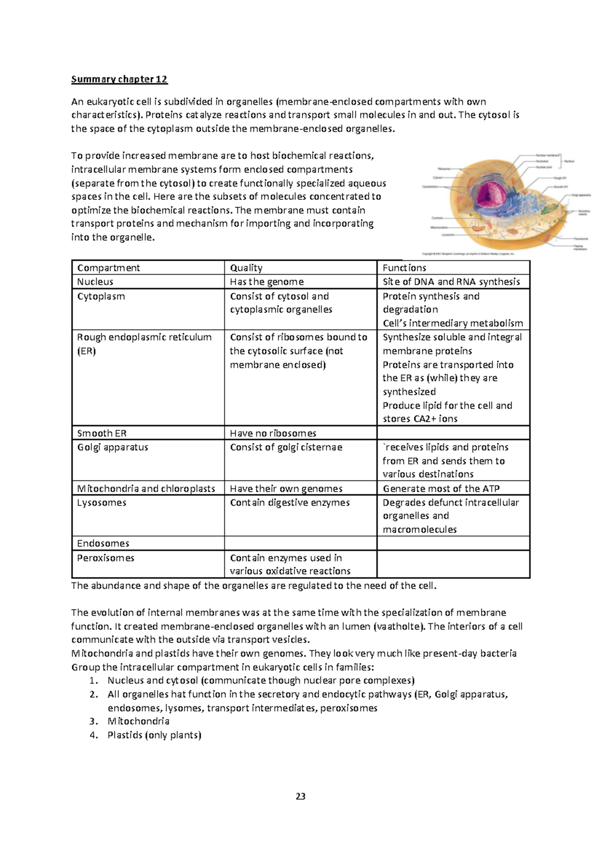 EUK 101: Summary of Chapter 12 on Eukaryotic Cell Organelles - Studeersnel