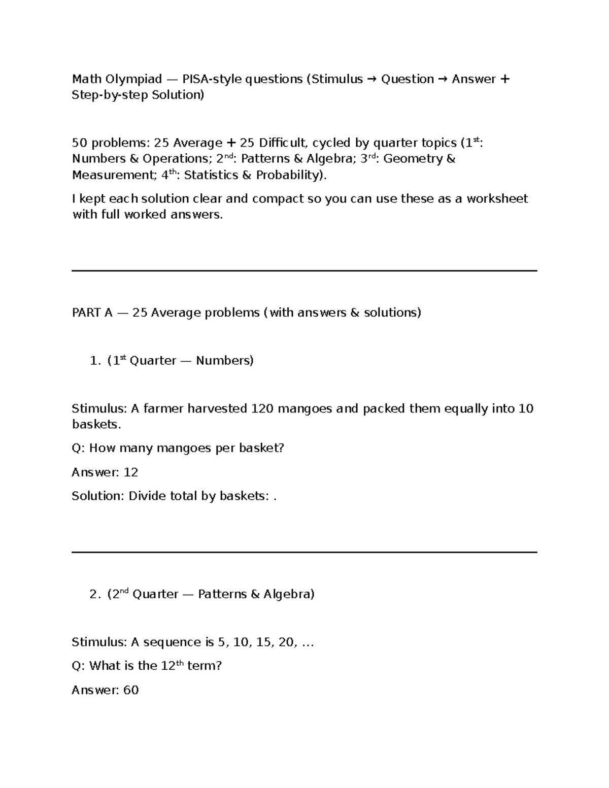 Math Olympiad Questions (Document 40) - 50 Problems with Solutions ...