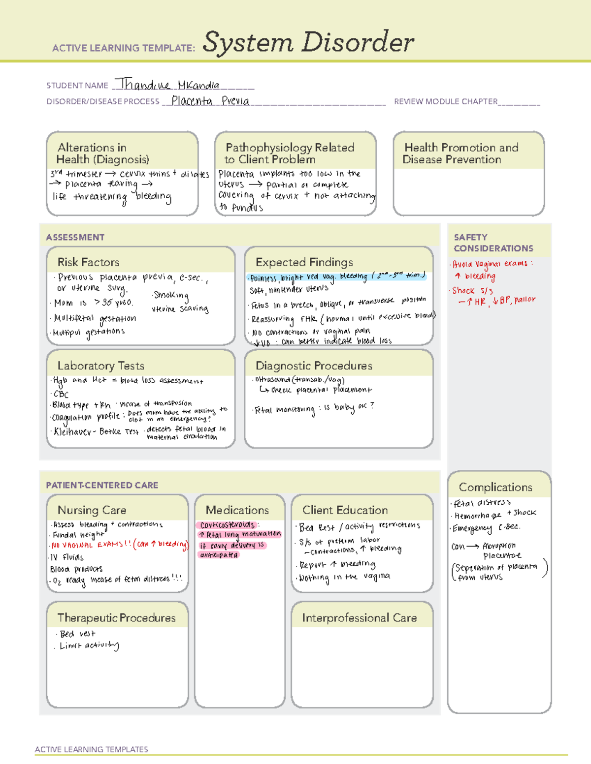 ACTIVE LEARNING TEMPLATE: System Disorder Review - Thandine Mkandla ...