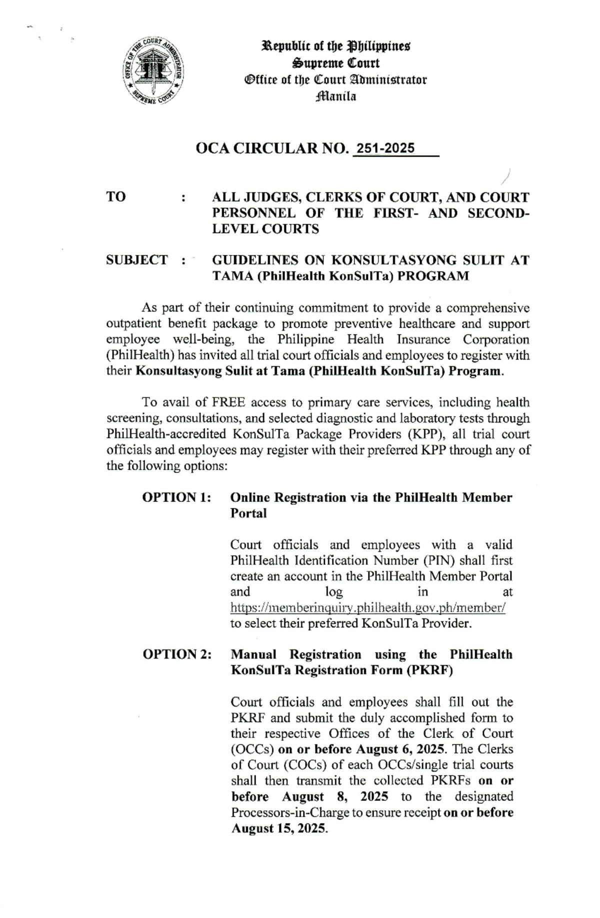 OCA Circular No. 251-2025: Guidelines for PhilHealth KonSulTa Program - Studocu