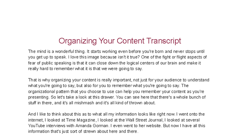 COM 259 - Organizing Your Content: Tips for Effective Speech ...