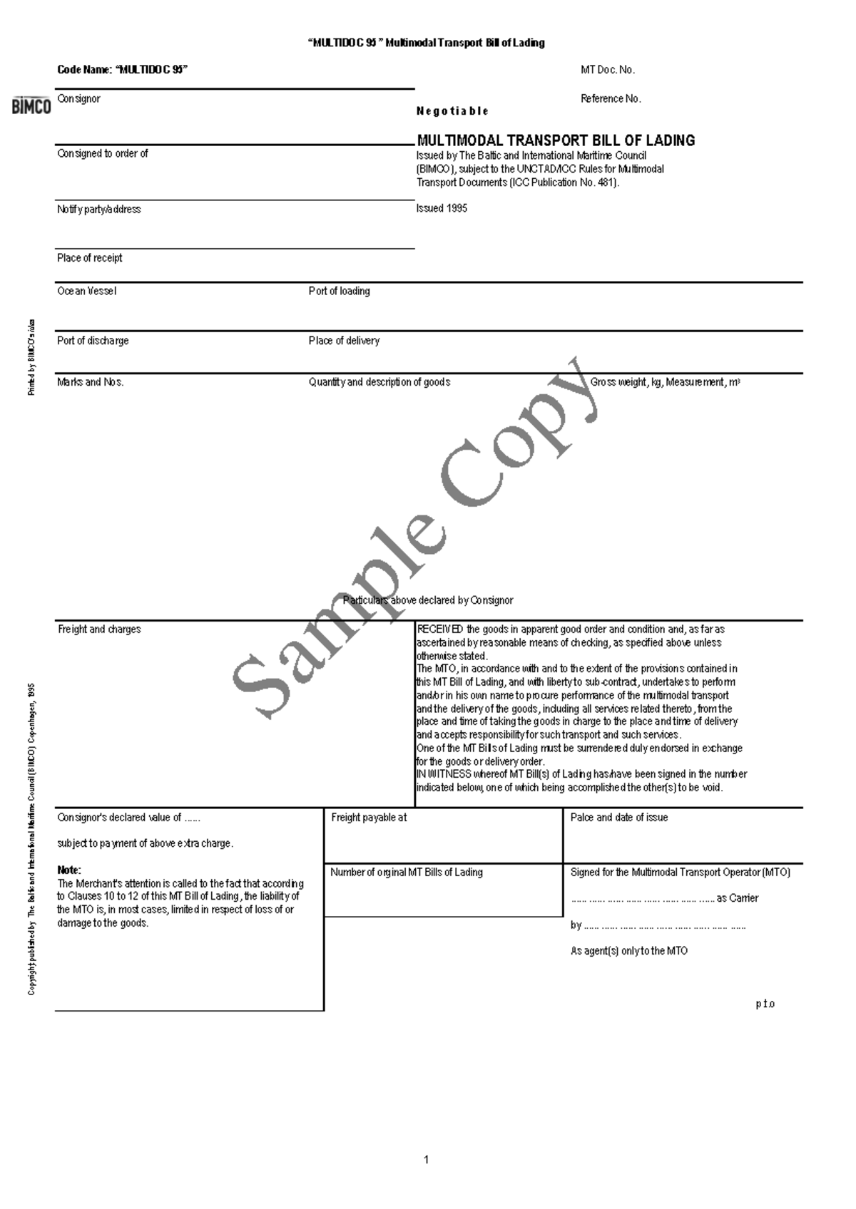95 Multimodal Transport Bill of Lading: Key Provisions and Guidelines ...