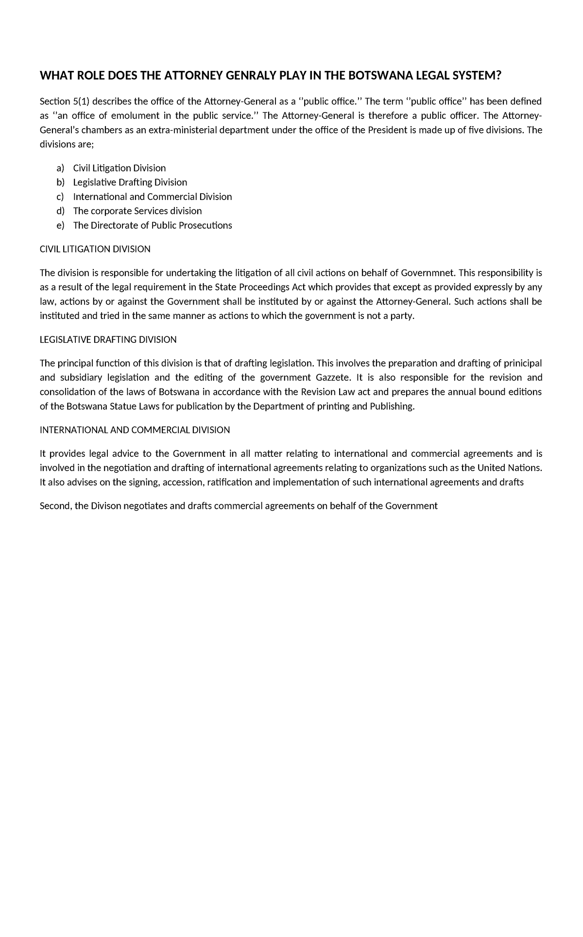 The Role of the Attorney General in the Botswana Legal System - Studocu