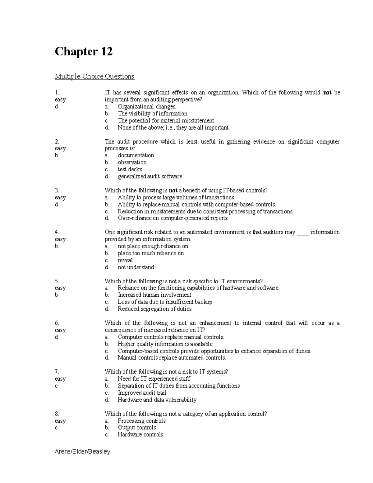 Chapter 12: Multiple-Choice Questions on Accountancy IT Controls - Studocu
