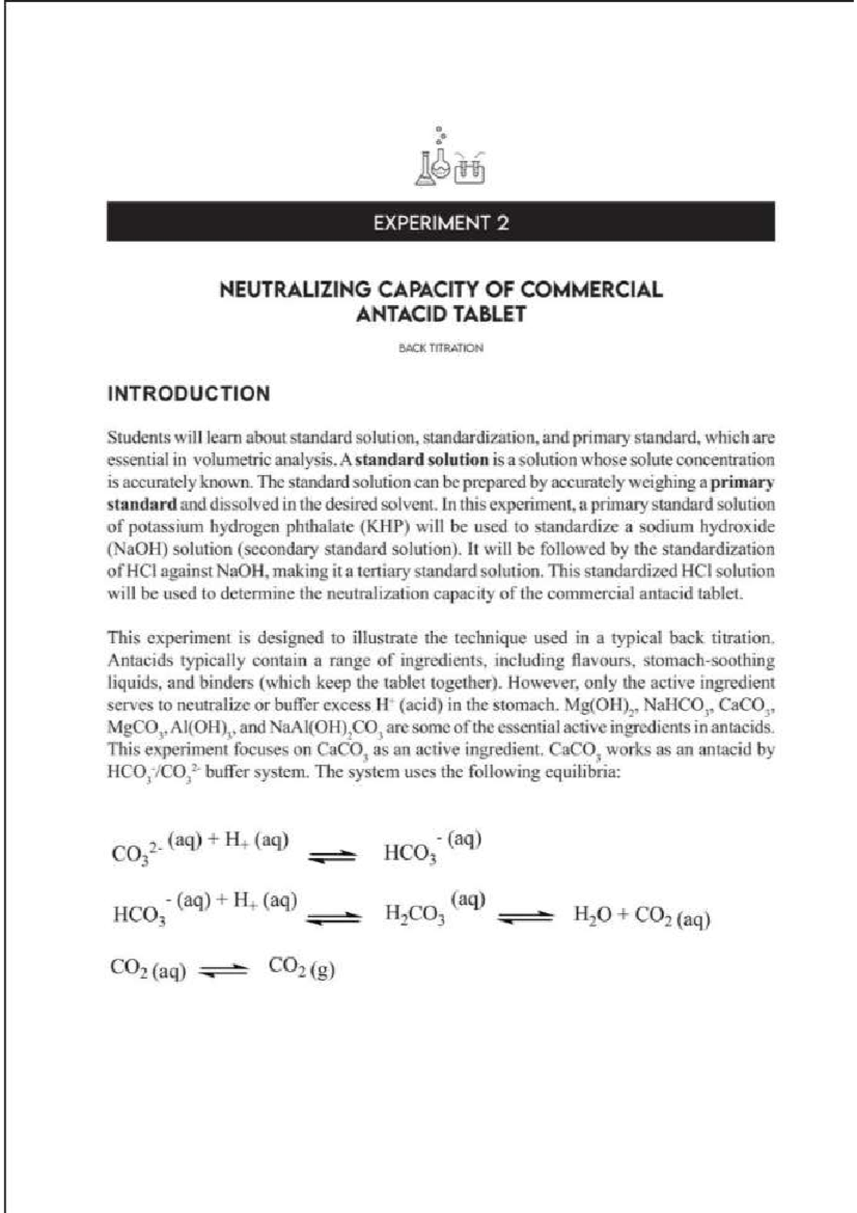 EXP 2 CHM 421 - Neutralizing Capacity of Antacid Tablets via Back ...