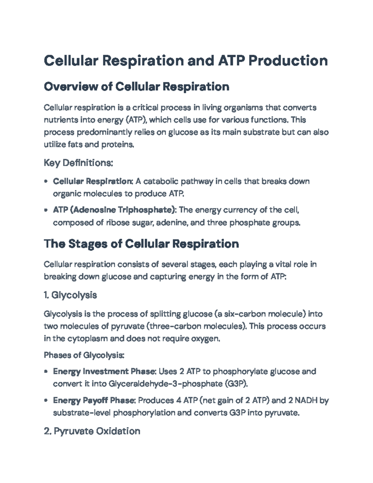 BIO101 Cellular Respiration: ATP Yield & Process Stages Overview - Studocu