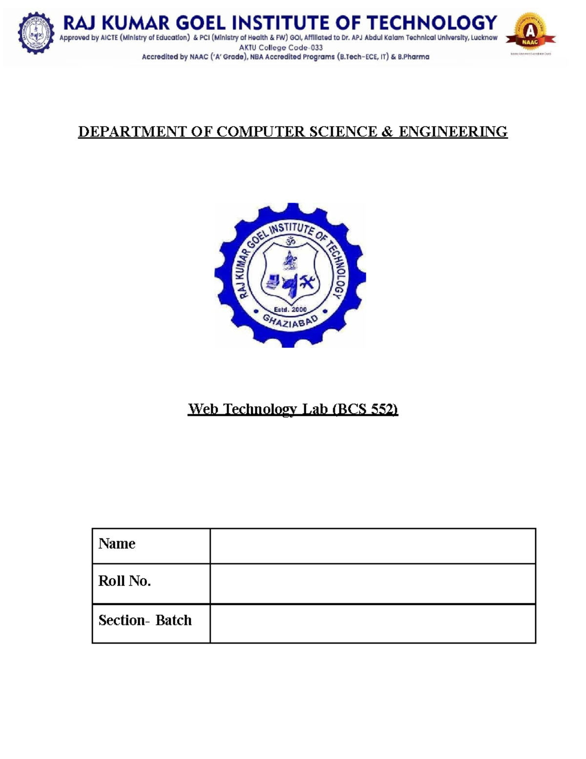 Web Technology Lab Experiments (BCS 552) - Raj Kumar Goel Institute ...