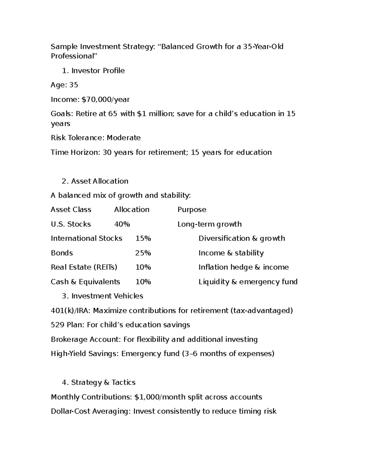 Investment Strategy: Growth for Moderate Risk Profile - Studocu