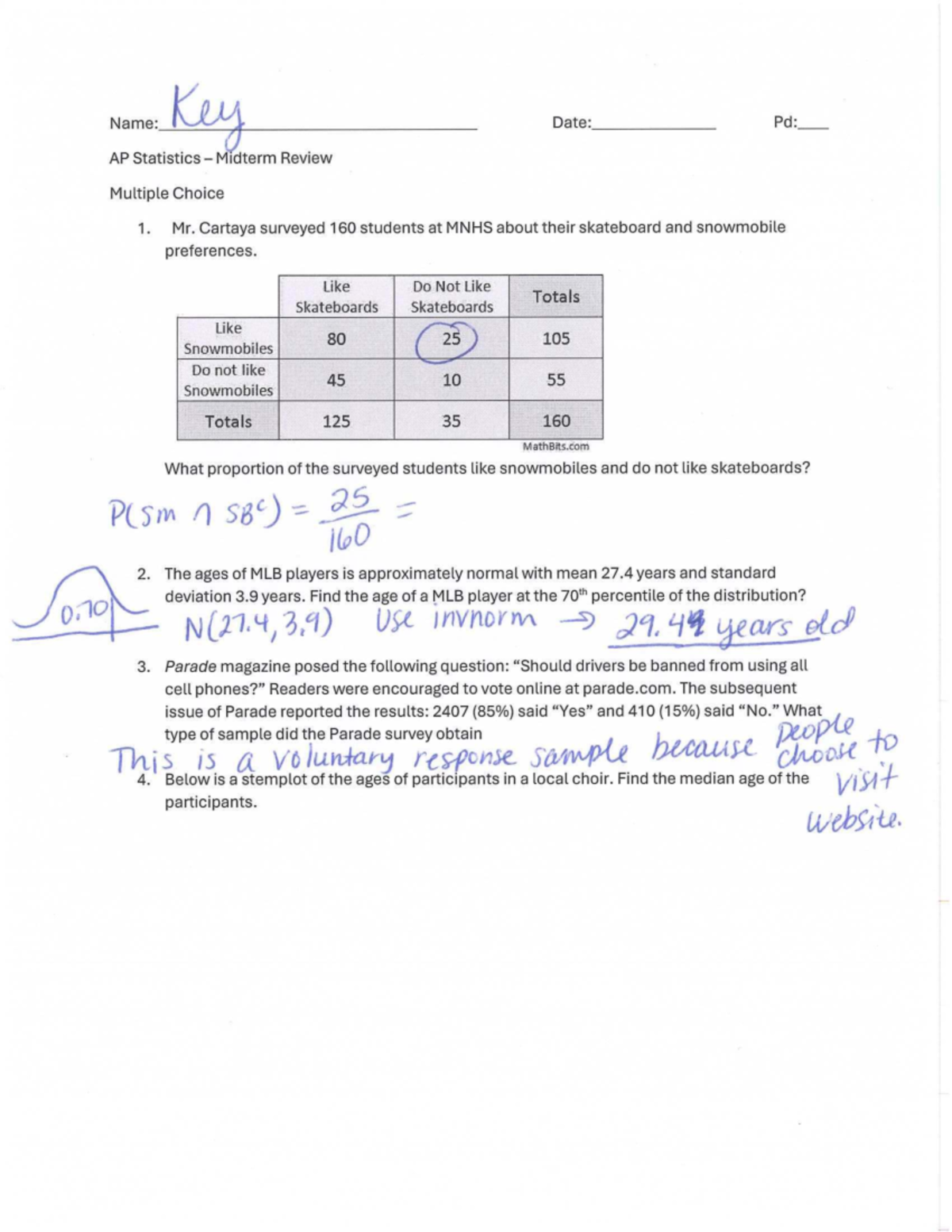 AP Statistics Midterm Review 2024-2025: Key Concepts and Problems - Studocu