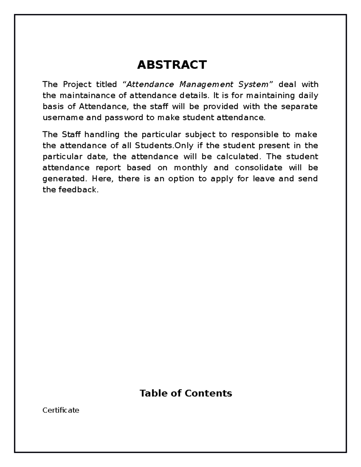Attendance Management System - Project Report Overview - Studocu