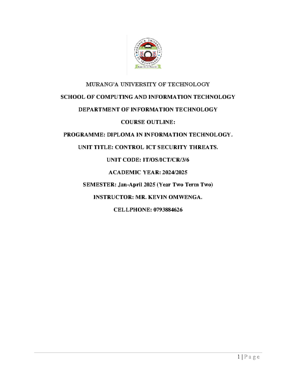 Control ICT Security Threats - IT/OS/ICT/CR/3/ Notes and Insights - Studocu