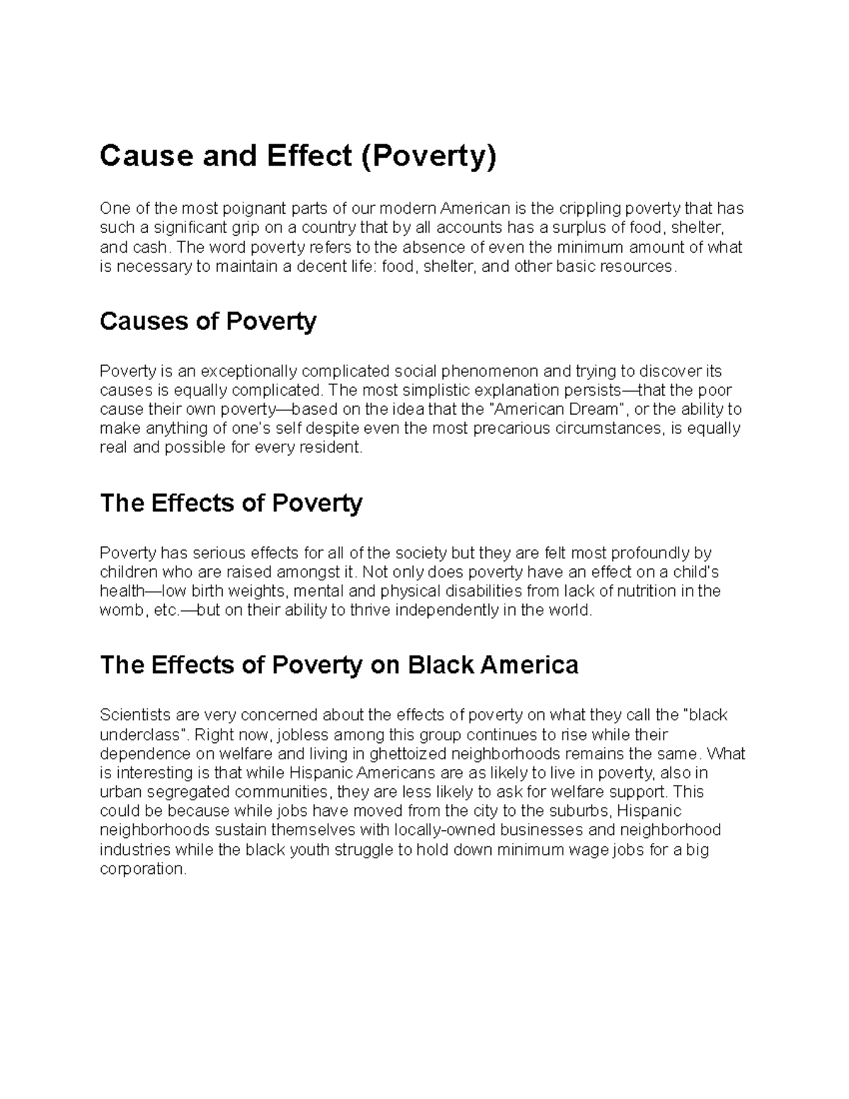 Poverty: Causes, Effects, and Their Impact on America - Studocu