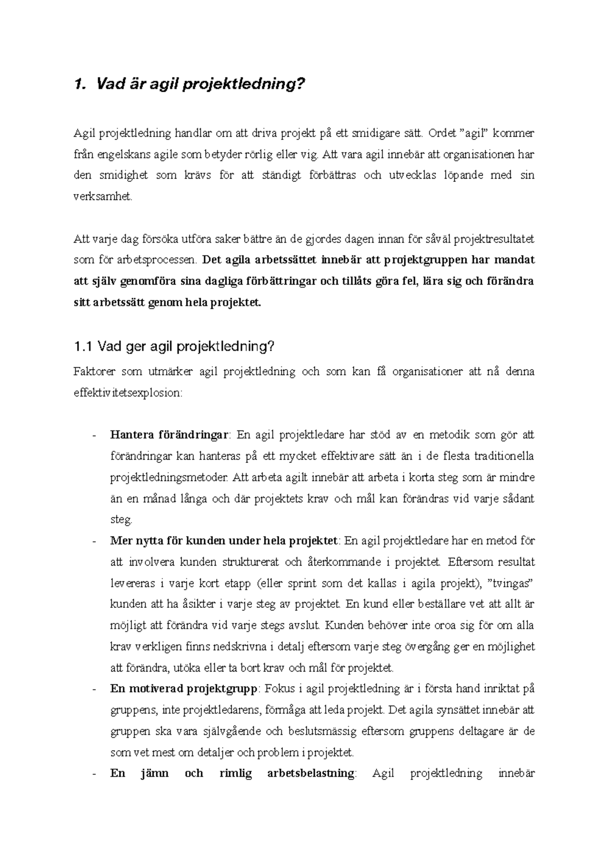 Agil Projektledning: Grundprinciper och Metoder - KURS KOD 1234 - Studocu