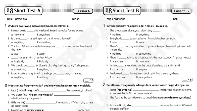 Brainy KL 6 Unit 8 Lesson 6 Short Test & Translations - Studocu