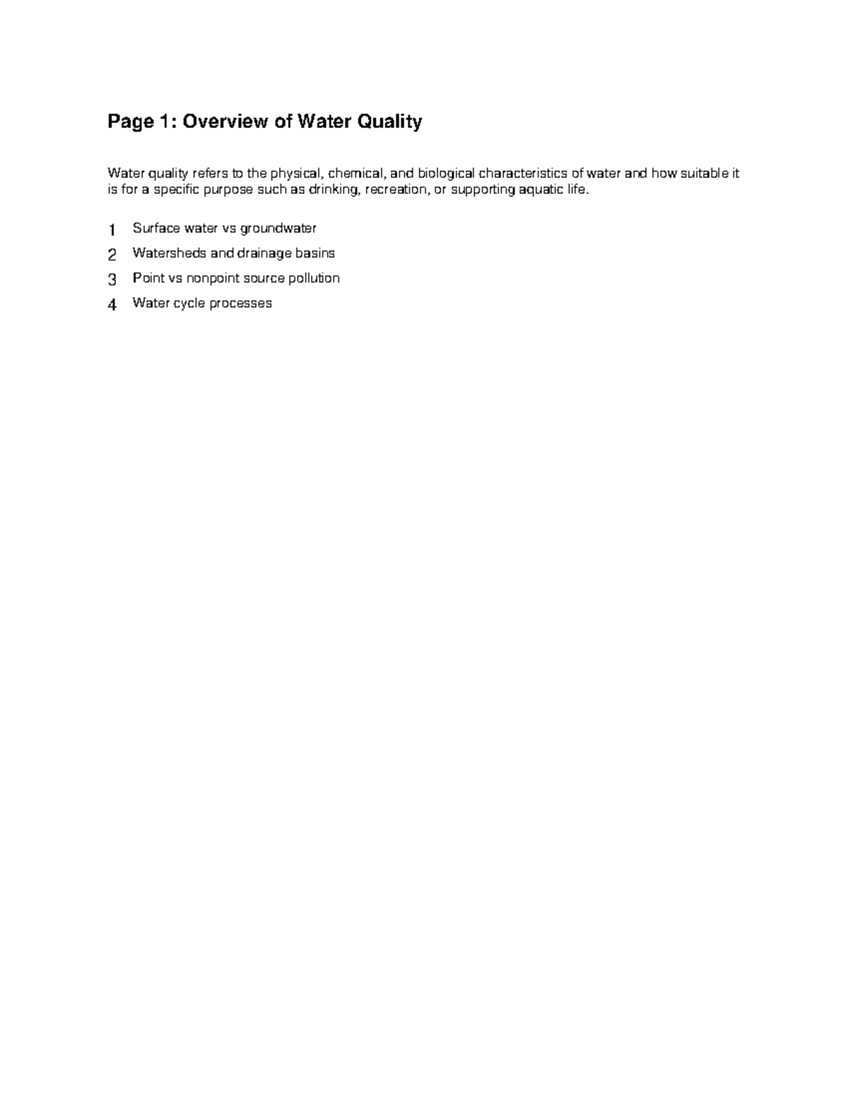 Water Quality Study Guide: Key Concepts and Processes - Studocu
