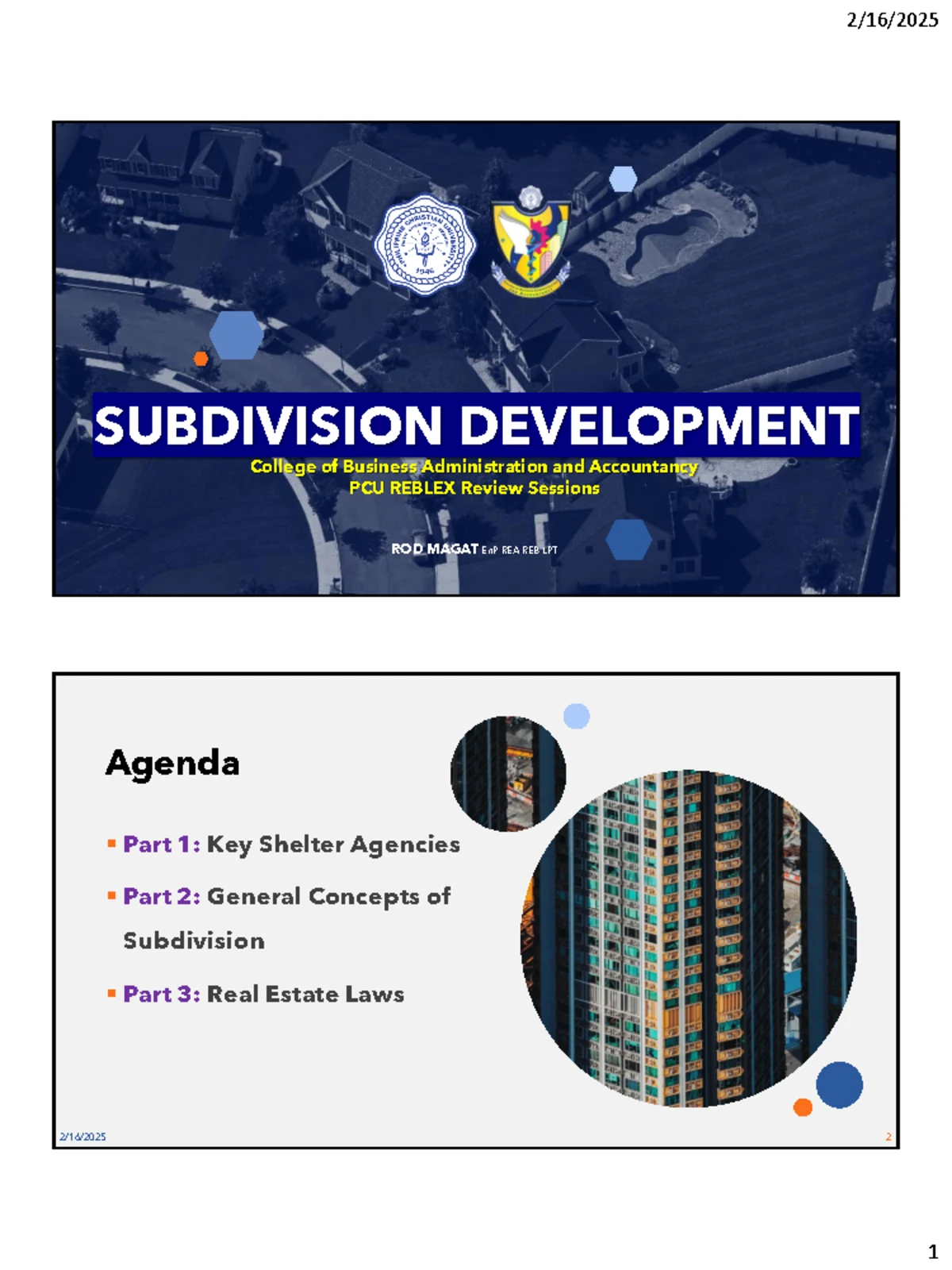 PCU REBLEX Review: Housing & Subdivision Development Insights - Studocu