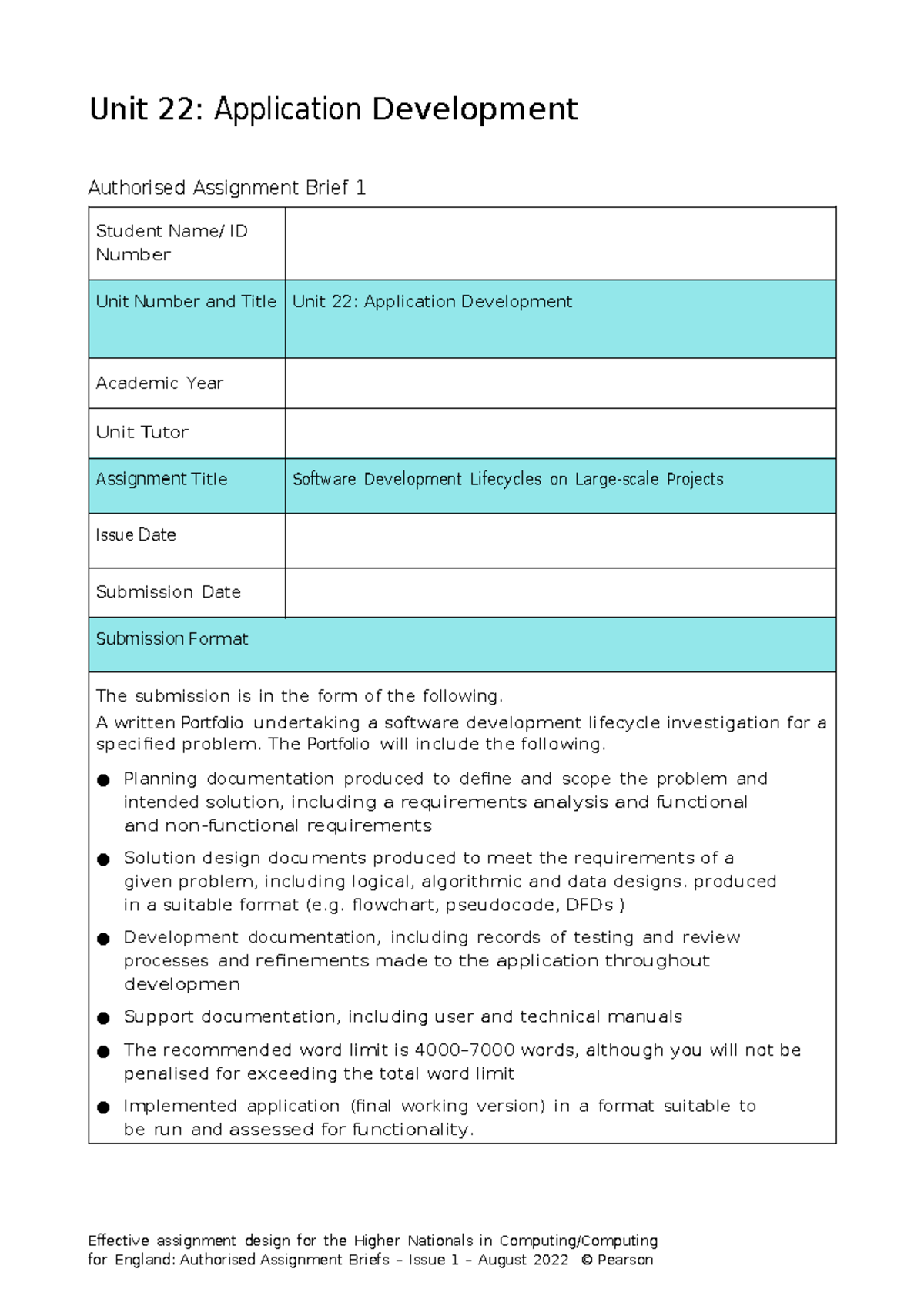 806352991 Unit 22 Assignment: Software Development Lifecycle Overview ...